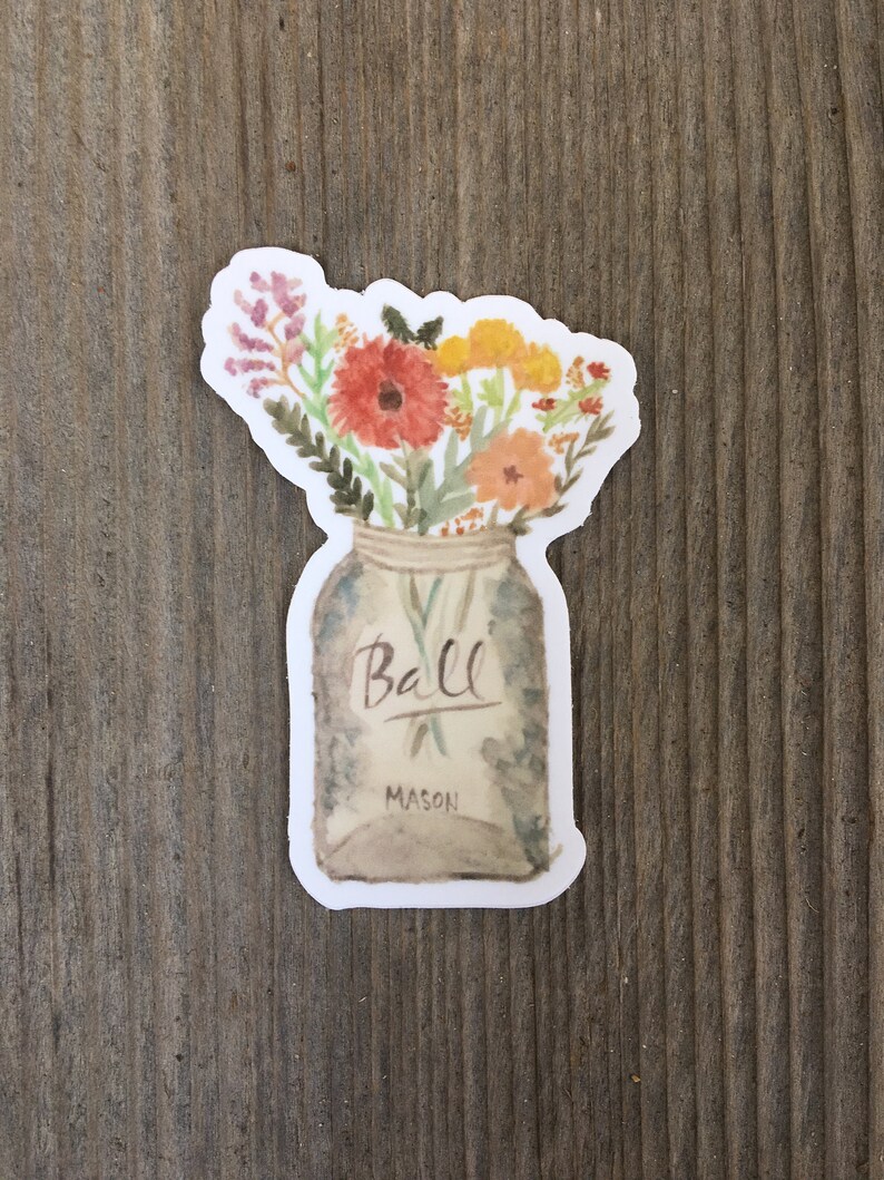 Floral Mason Jar Vinyl Sticker - Etsy