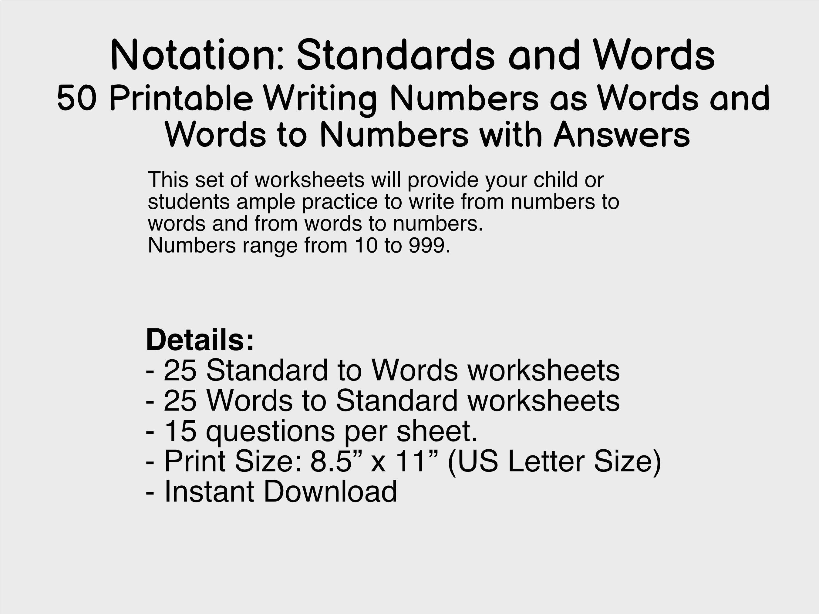 Math Worksheet Standard And Words Notation Writing Numbers Etsy