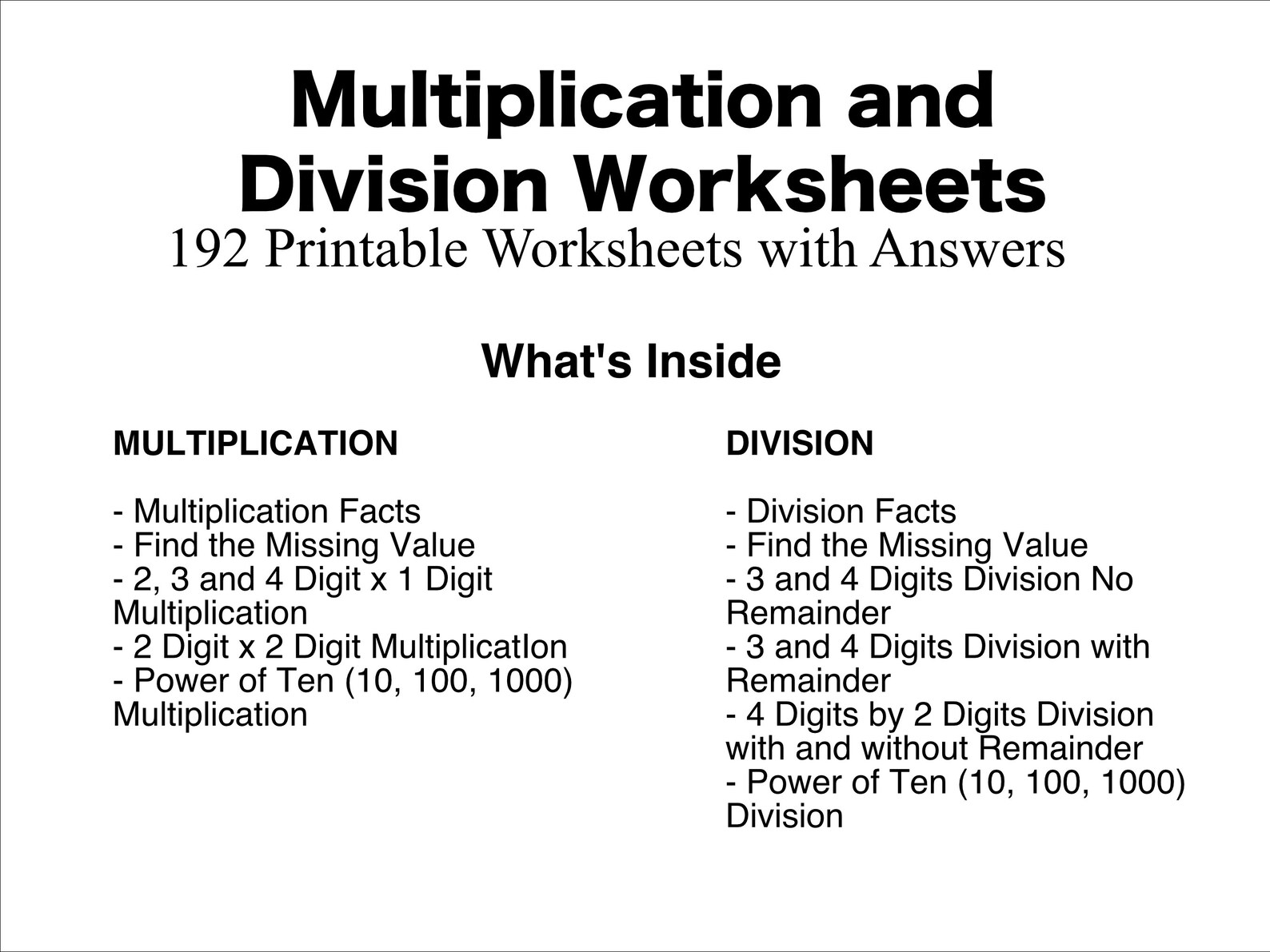 Multiplication And Division Worksheet 192 Practice Sheets Etsy