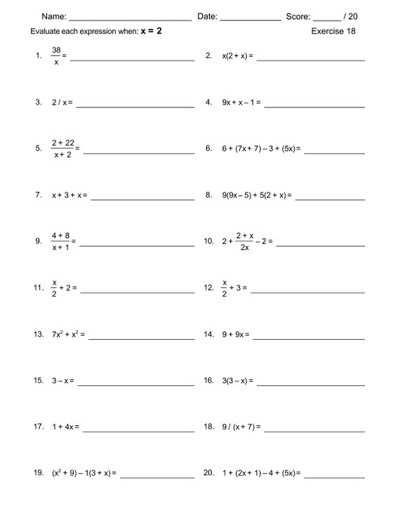 Pre Algebra Worksheets