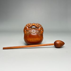 Boxwood Carved Pixiu Muyu, Taoism and Buddhism Musical Instrument, With ...