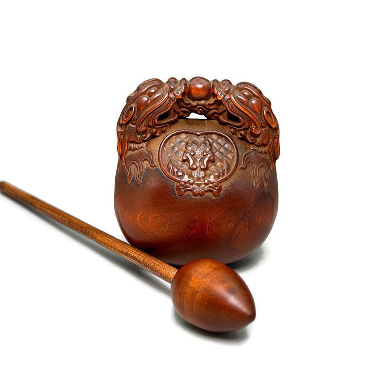 Boxwood Carved Dragon Muyu, Taoism and Buddhism Musical Instrument ...
