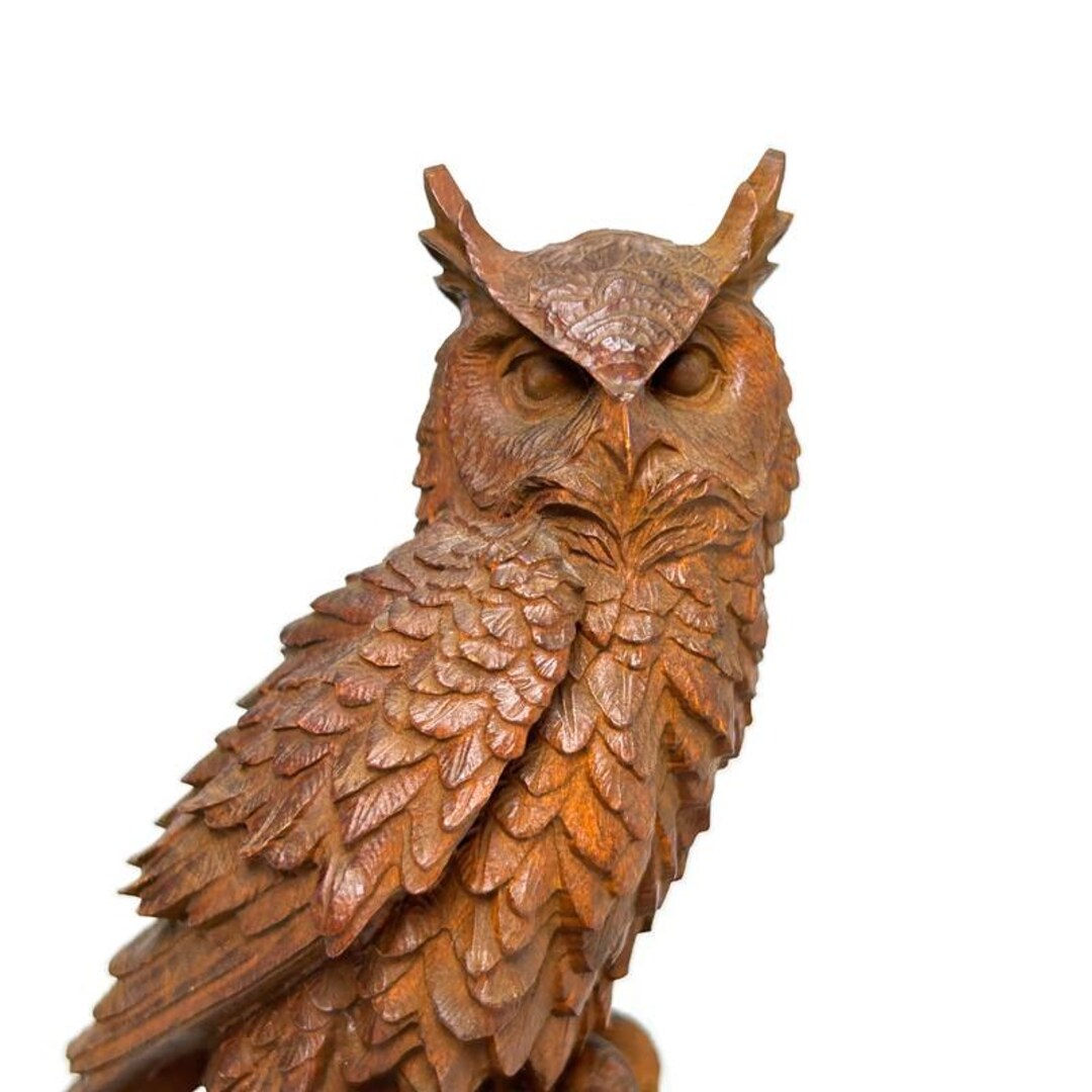Boxwood Owl Figurine, Wooden Bird Sculpture, Miniature Statue for ...