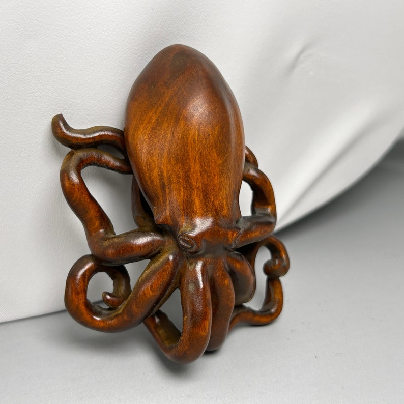 Boxwood Octopus Sculpture Netsuke, Wooden Ocean Animal Statue, Nautical ...