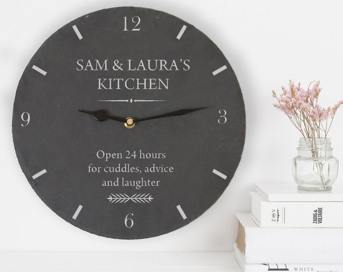 Personalised Family Slate Kitchen Clock Custom Engraved - Etsy UK
