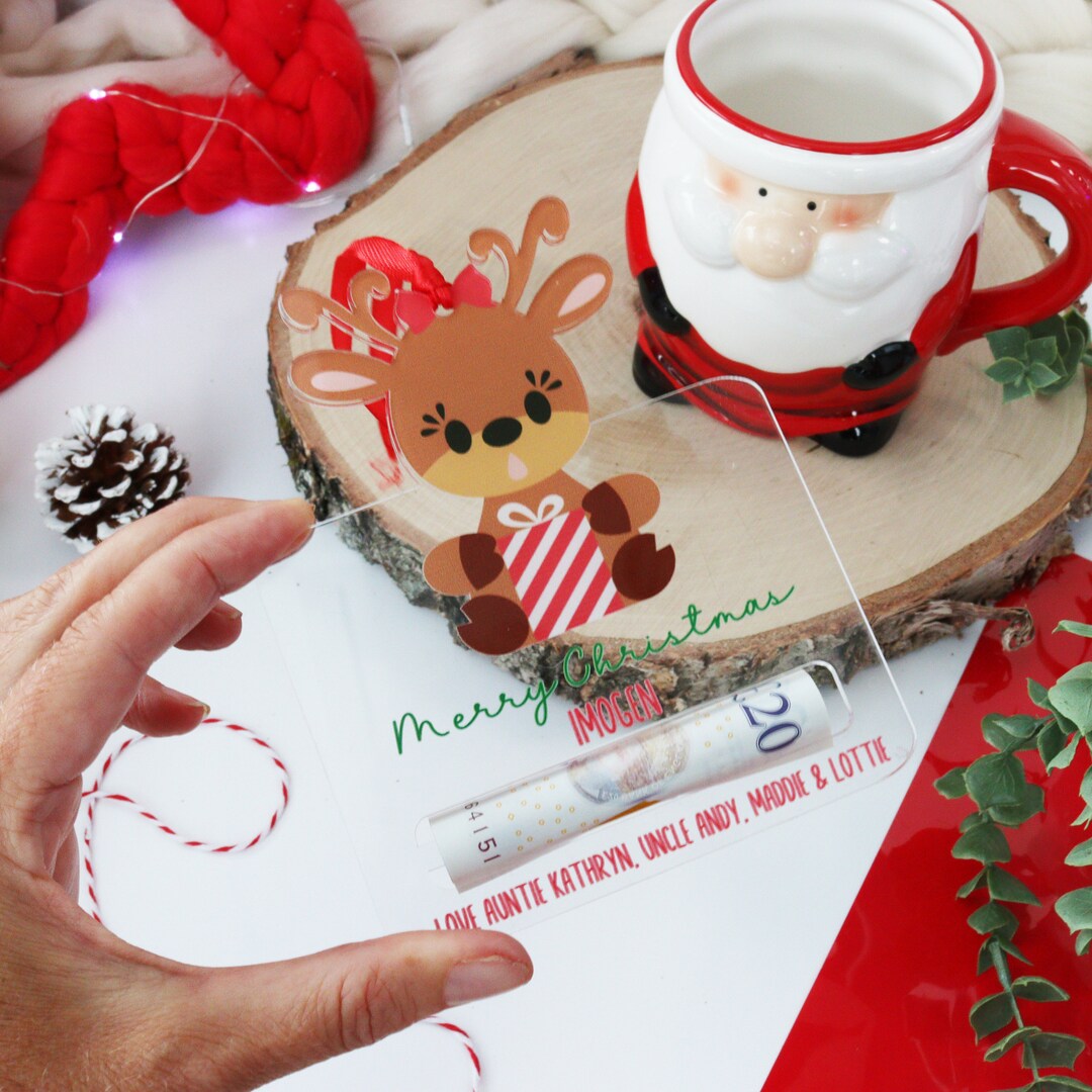 Personalised Money Gift Holder Reindeer | Hanging Bauble Money Holder ...
