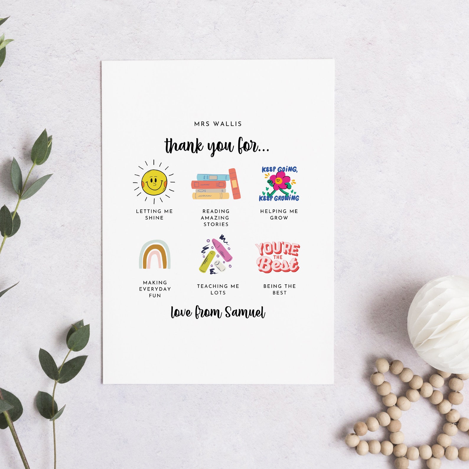 Thank You Teacher Card Personalised | Teacher Appreciation Personalised ...