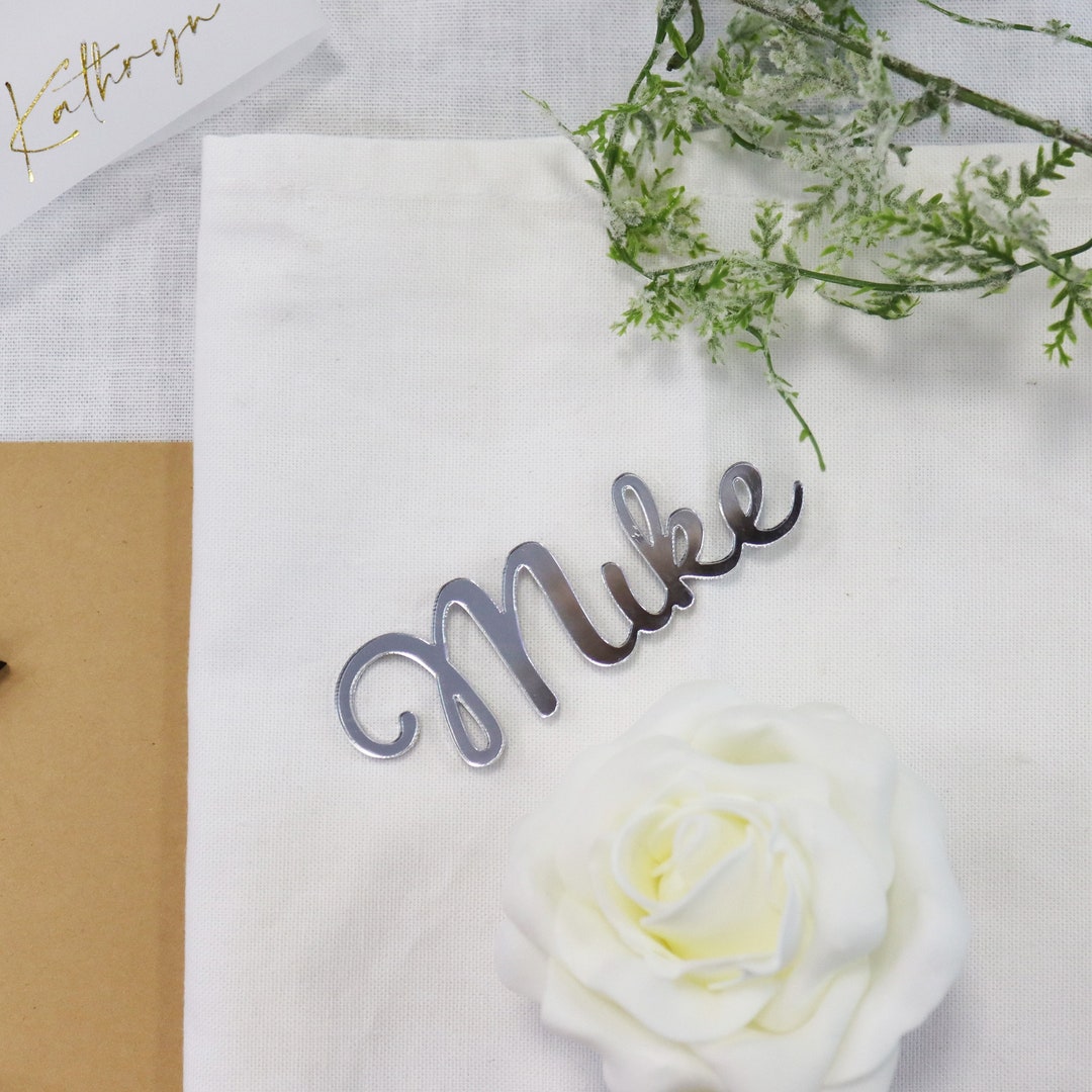 Silver Mirrored Acrylic Name Place Table Settings | Mirror Place ...