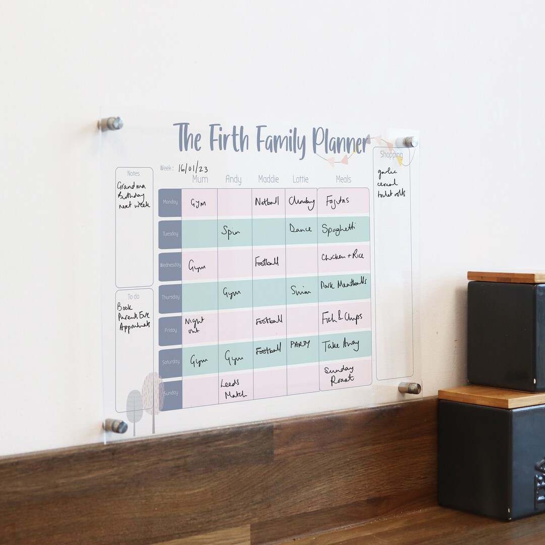 Personalised Wall Family Planner | Dry Wipe Wall Organiser for Family ...