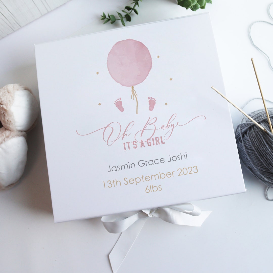 Luxury Baby Girl Keepsake Box | New Baby Girl Pink Printed Gift Box ...