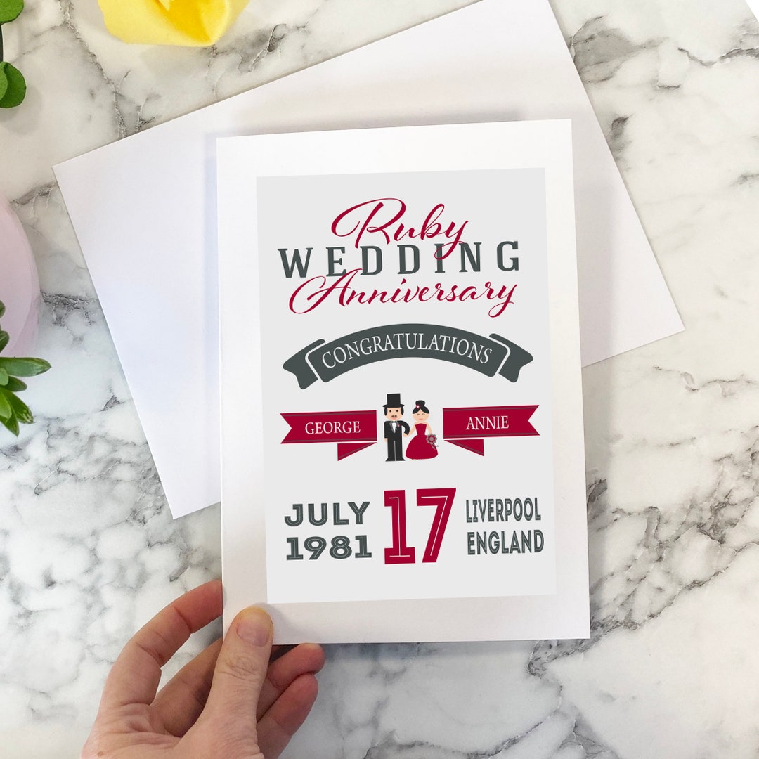 Personalised Ruby Wedding Anniversary Card | Ruby Anniversary Card ...
