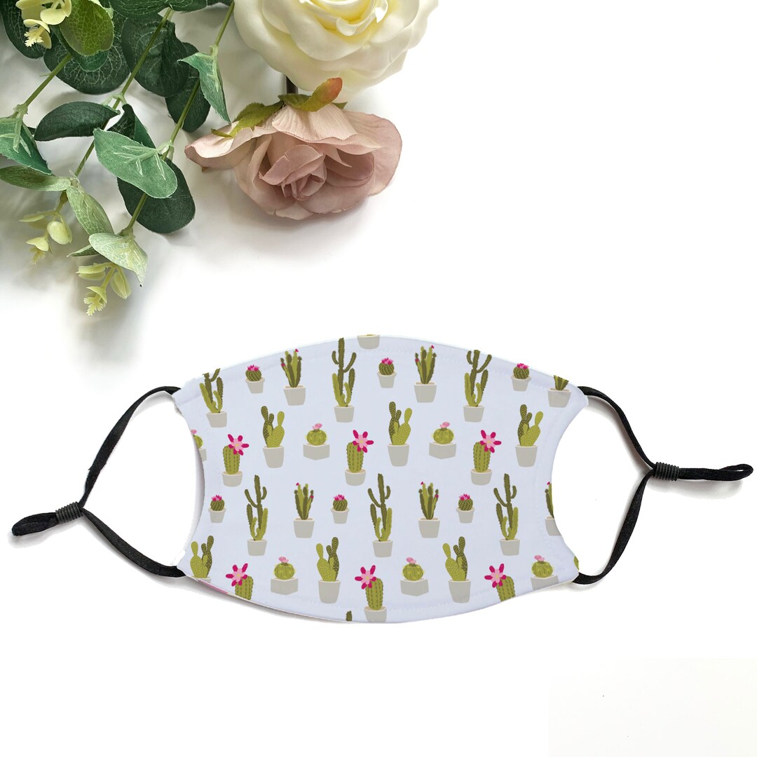Cactus Print Double Layer Facemask, Filters Provided, Face Mask ...