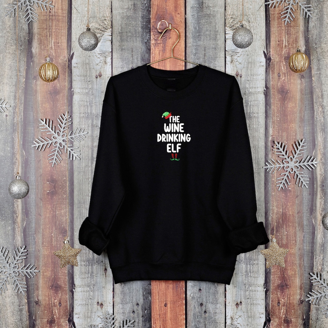 Christmas Wine Drinking Elf Jumper | Christmas Party Jumper | Christmas ...
