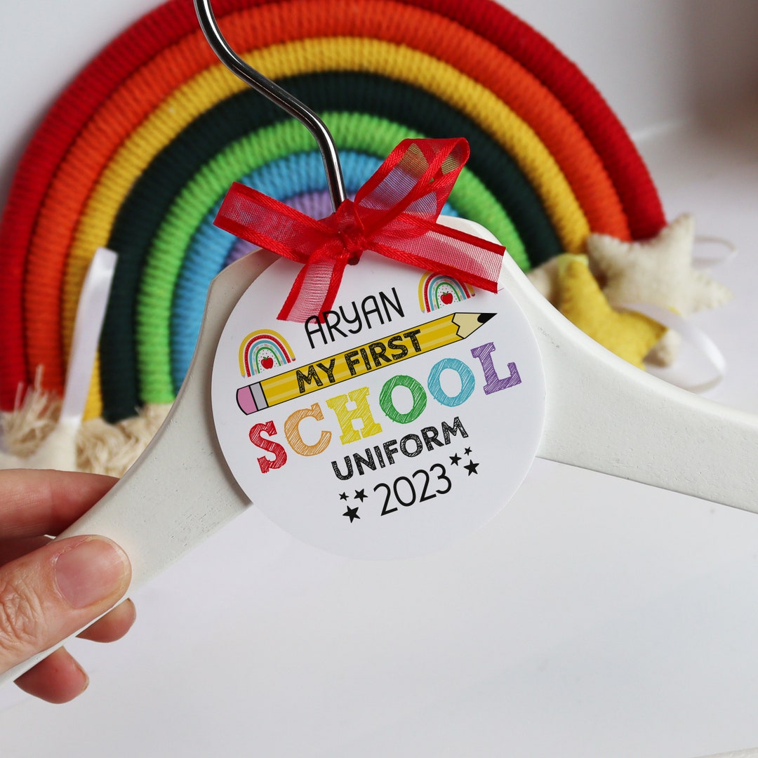 Personalised First School Uniform Hanger Tag | Customised School ...