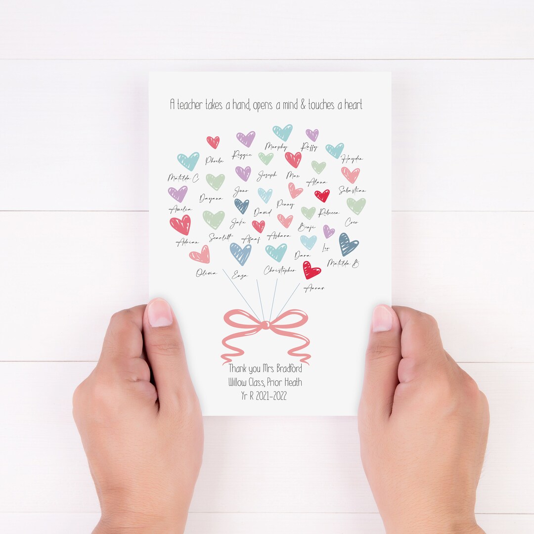 Personalised Thank You Teacher Hearts Card | Thank You Teacher Gift ...