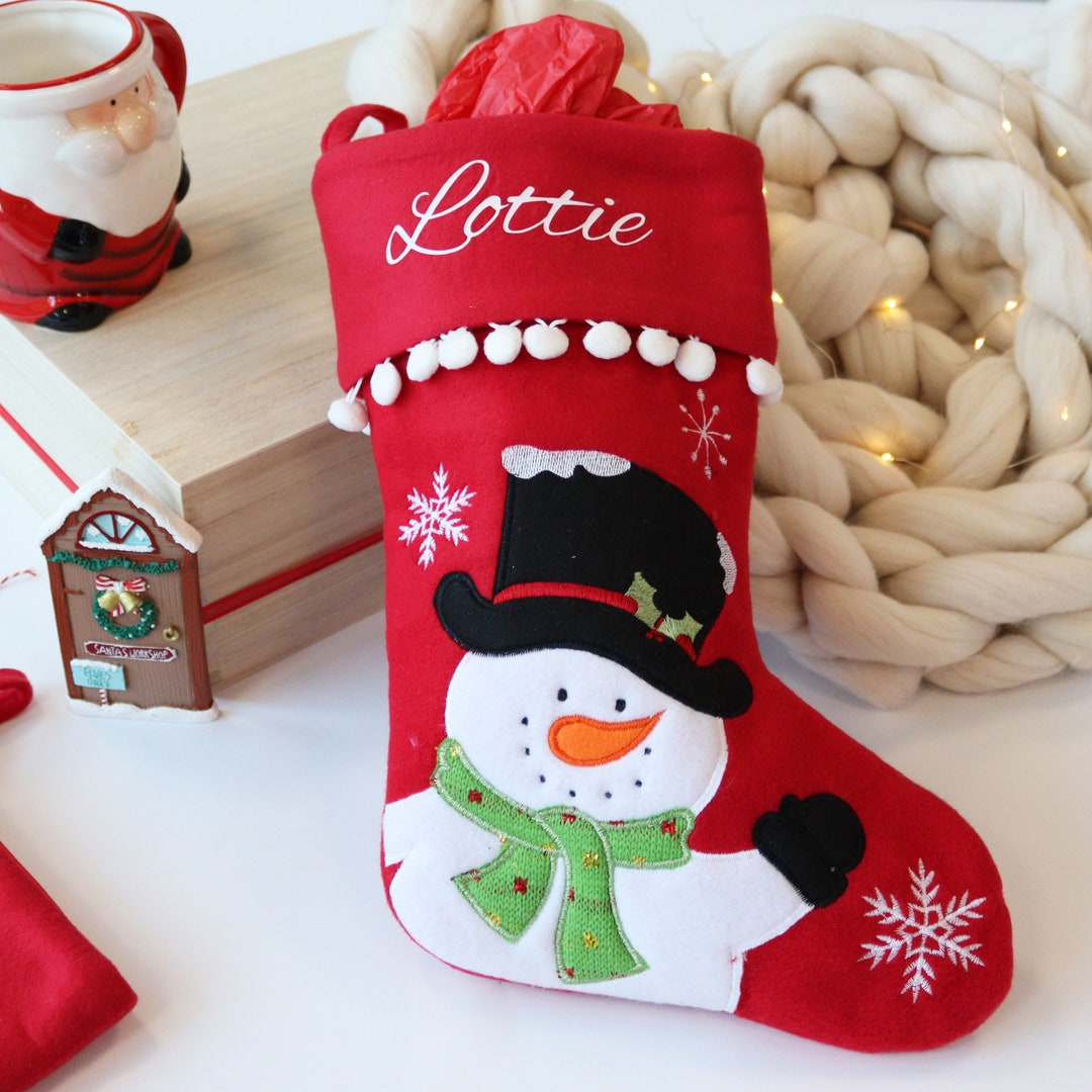 Personalised Red Felt Stocking With Pompoms | Plush Red Christmas ...