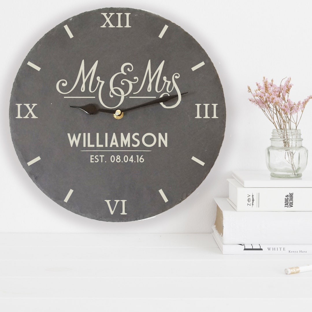 Personalised Slate Wedding Clock | Personalised Mr & Mrs Clock | Custom ...