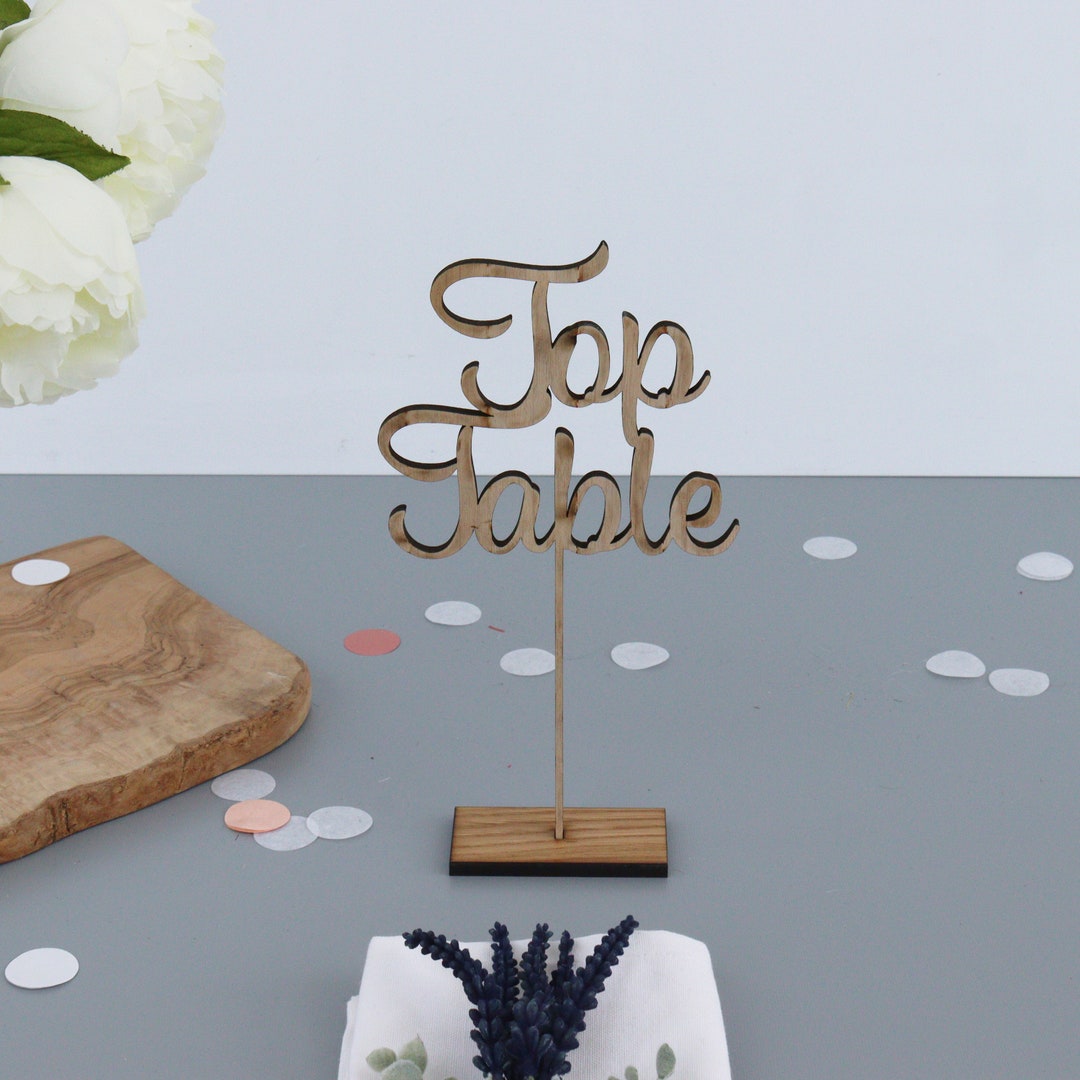 Personalised Wooden Cut Out Wedding Table Names on Stand | Standing ...