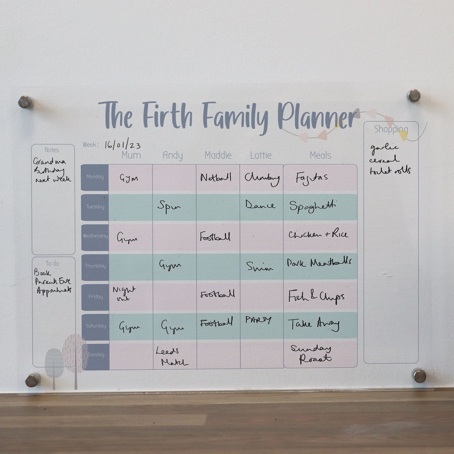 Personalised Family Wall Planner | Dry Wipe Weekly Organiser Board ...