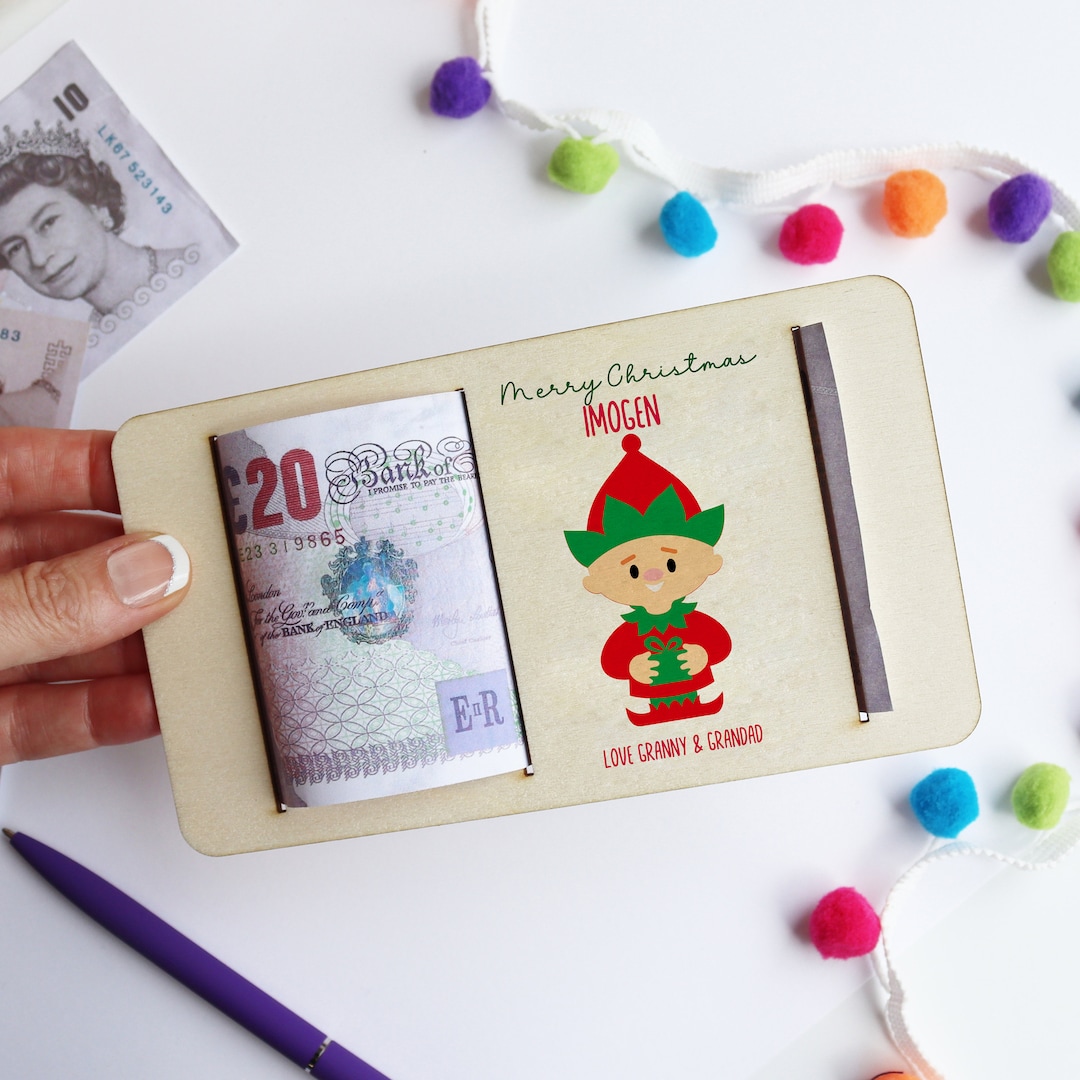 Personalised Christmas Elf Money Gift Holder | Personalised Wooden Elf ...