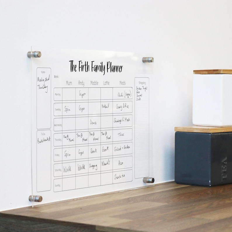 Family Wall Planner Simple Black | Personalised Family Organiser Dry ...