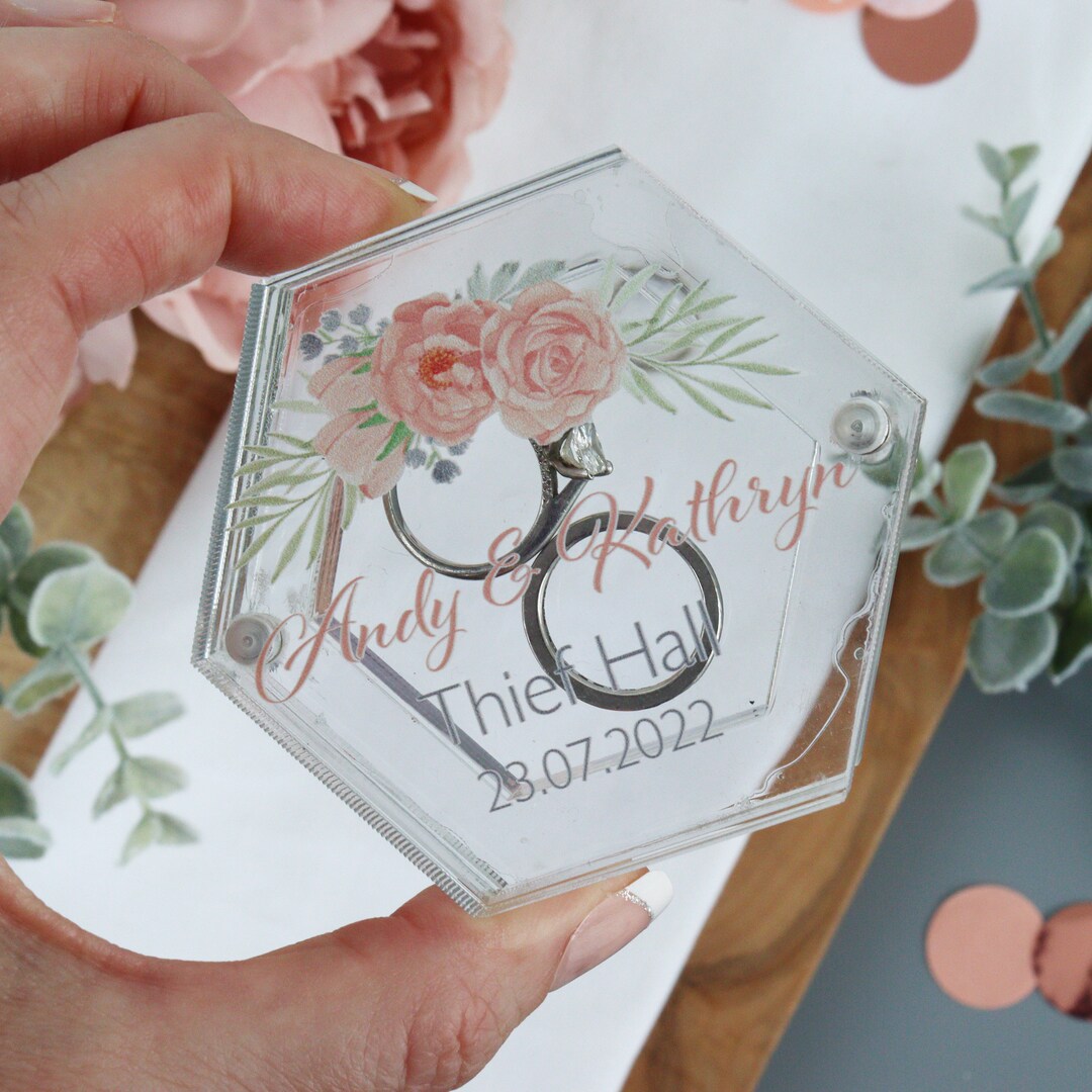 Hexagonal Acrylic Personalised Wedding Ring Box | See Through Acrylic ...