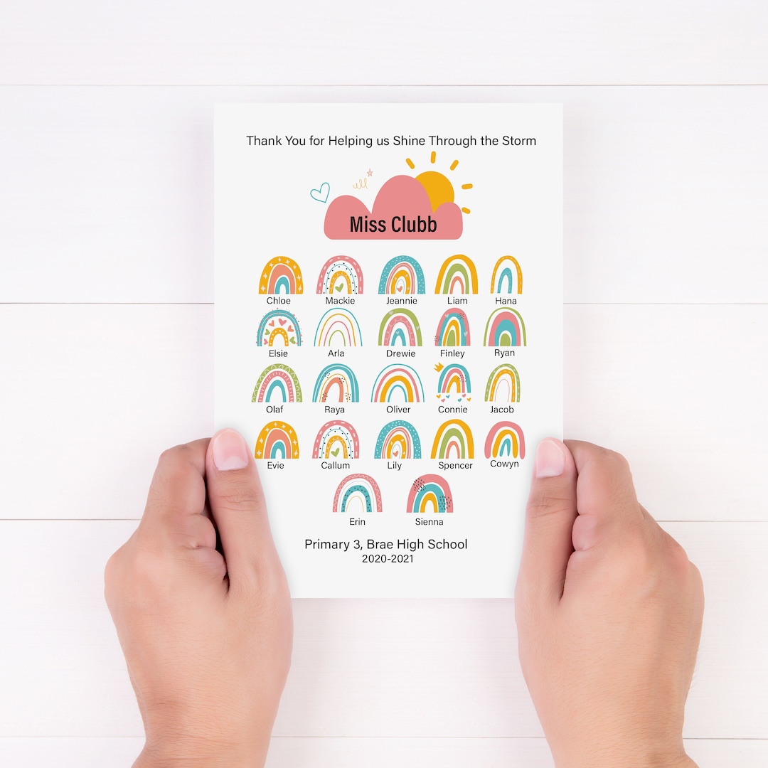 Thank You Teacher Rainbow Card Personalised | Thank You Teacher Card ...