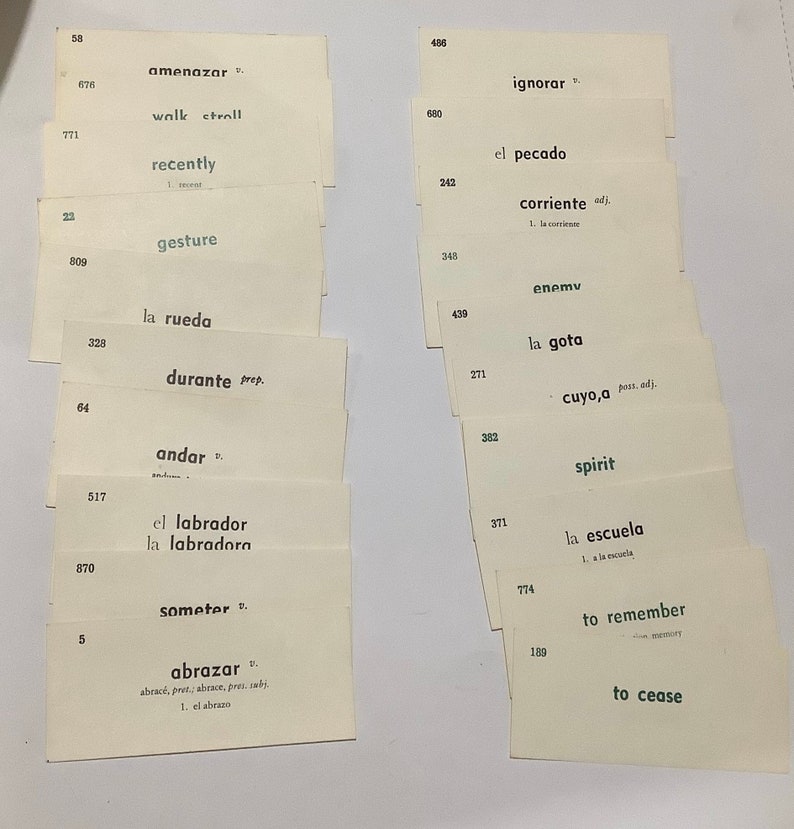 Spanish or German Vocabulary Flash Cards set of 20/ Junk - Etsy