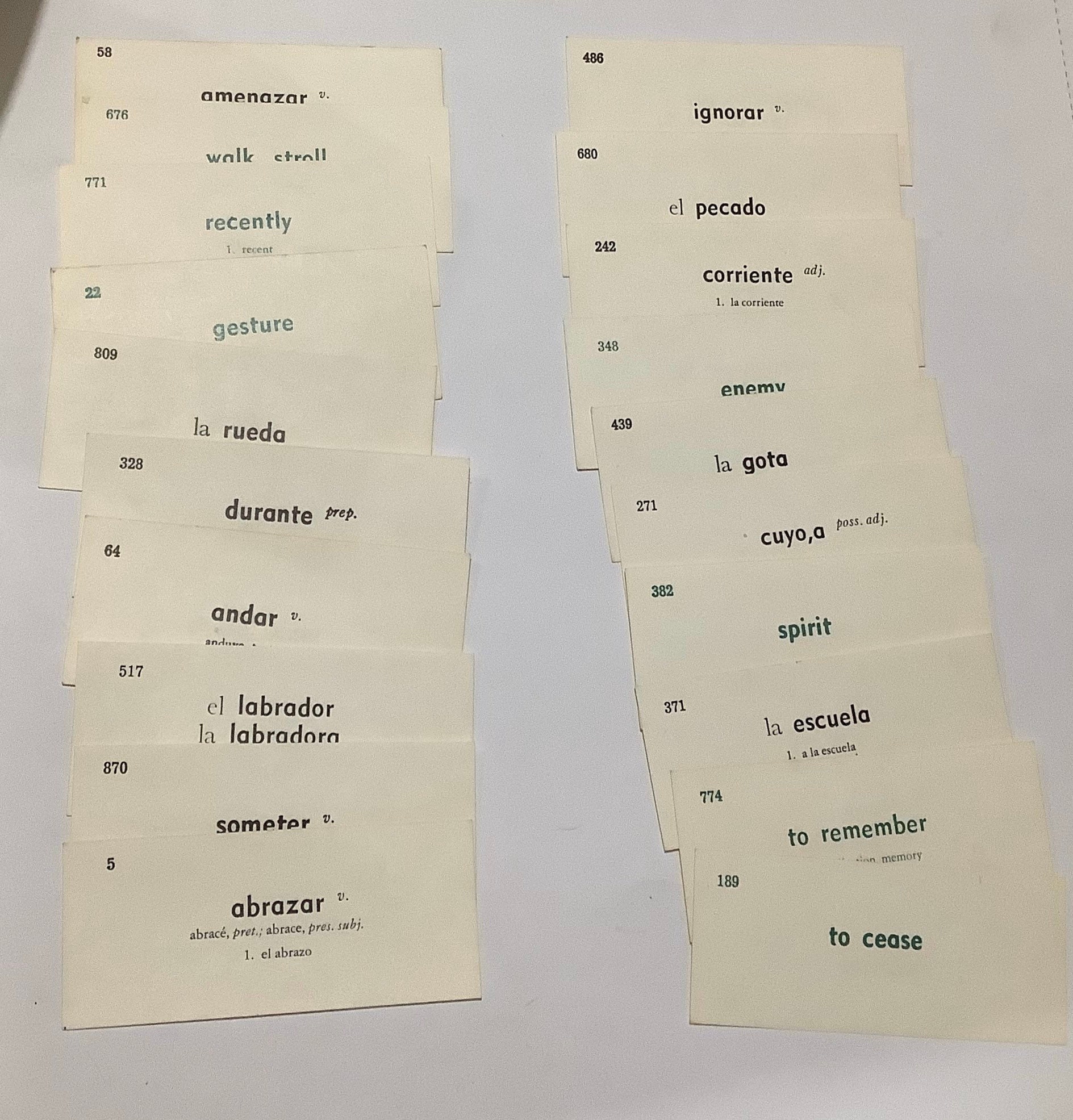 Spanish or GErman Vocabulary Flash Cards Set of 20/ Junk | Etsy