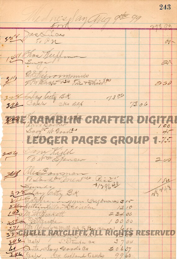Ledger Pages / DIGITAL DOWNLOAD/ 1899 Thru 1917 Vintage Ledger | Etsy