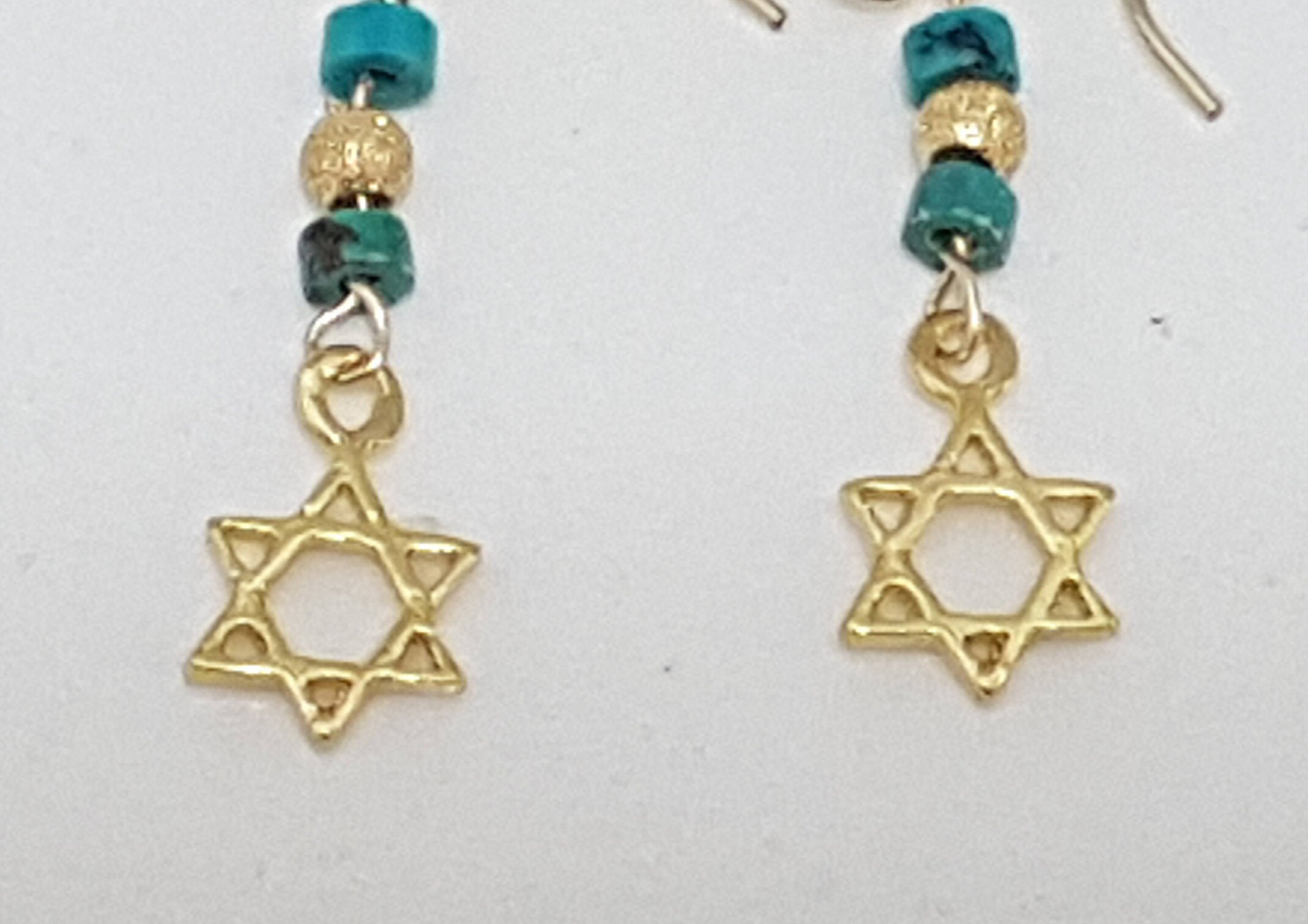 Gold Star of David Charm Earrings Turquoise Magen David - Etsy