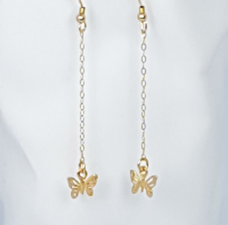 Butterfly Charm Earrings, Gold Chain Long Earrings, Charm Jewelry ...