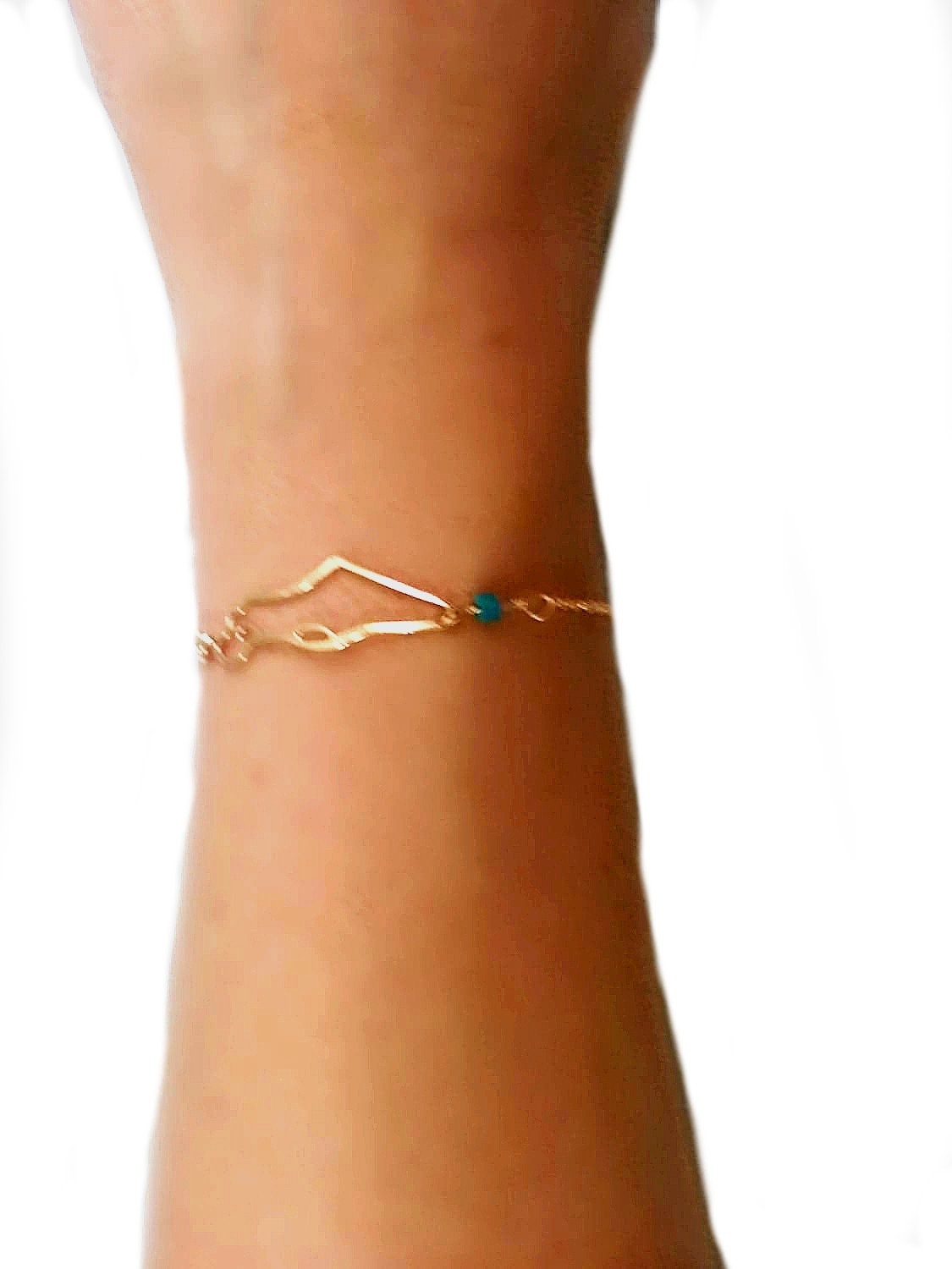 Israel Map Bracelet, Map of Israel Pendant, Gold Israel Outline Jewelry, Turquoise Bead Charm ...