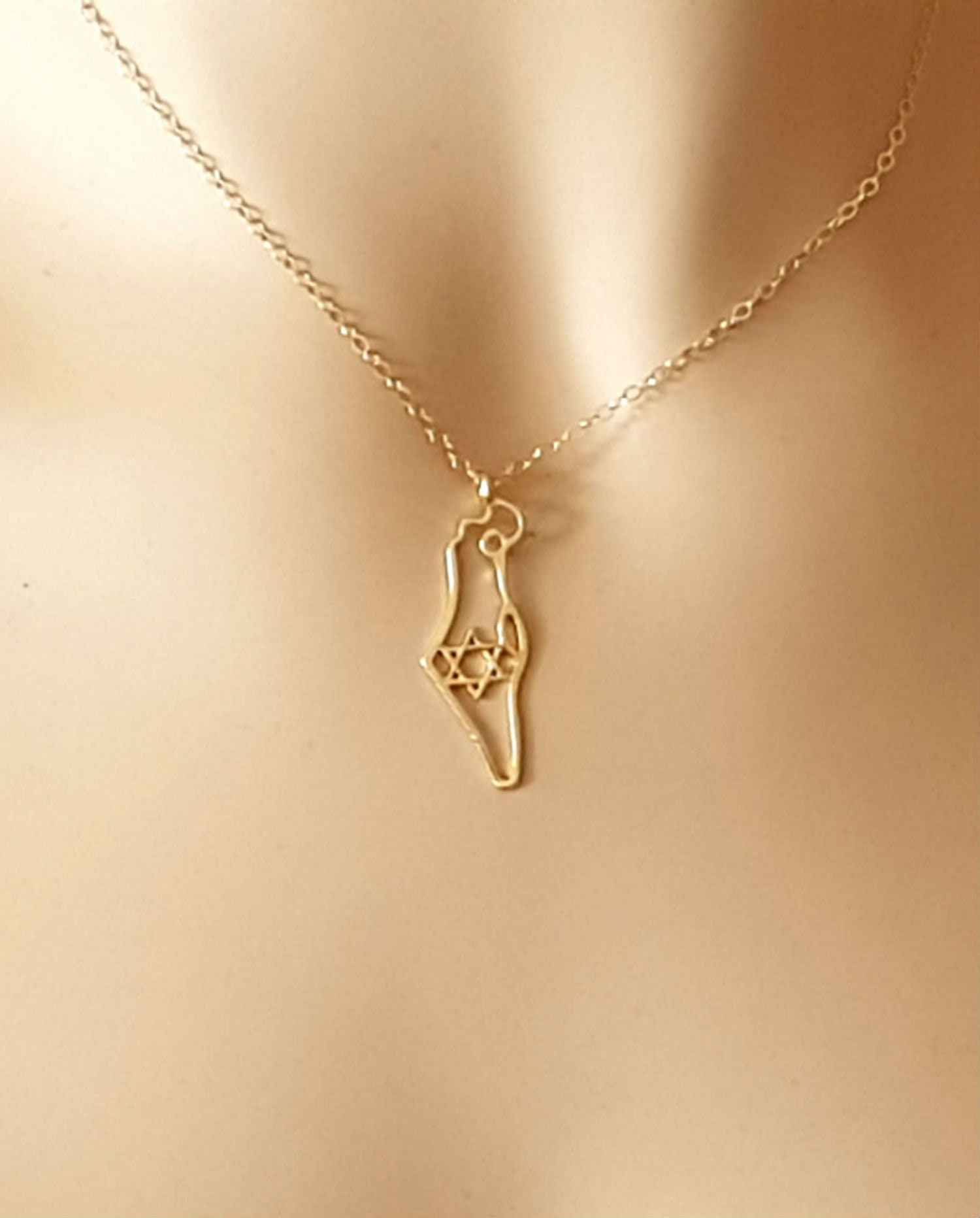Map of Israel Necklace With Star of David Charm Pendant Magen - Etsy