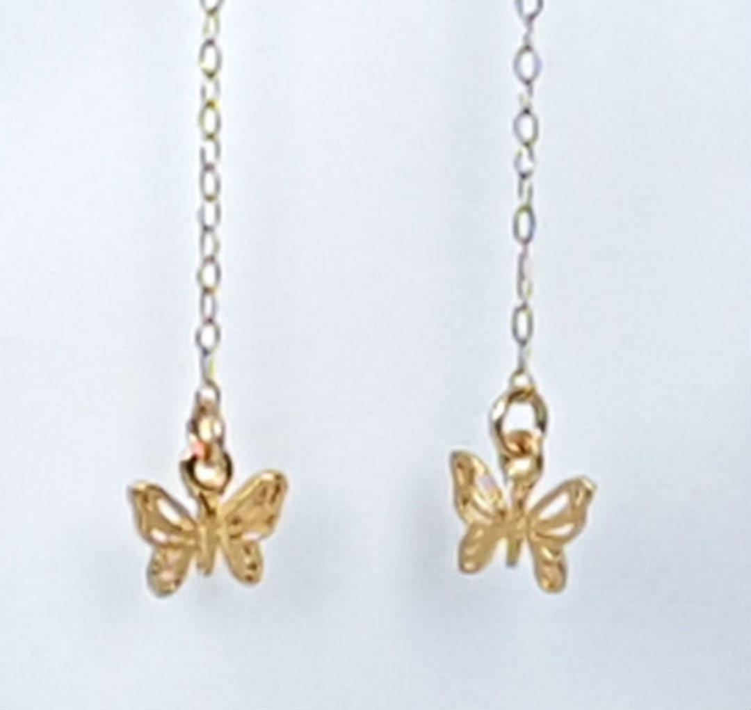 Butterfly Charm Earrings, Gold Chain Long Earrings, Charm Jewelry ...