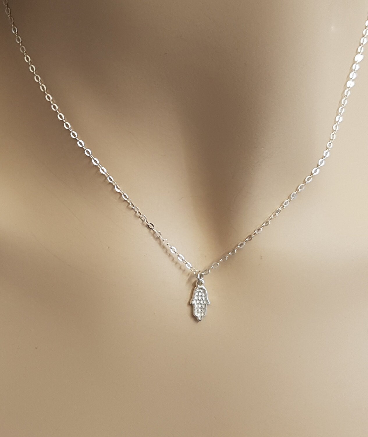 Tiny Hamsa Necklace, Sterling Silver Charm Pendant, Small Khamsa ...