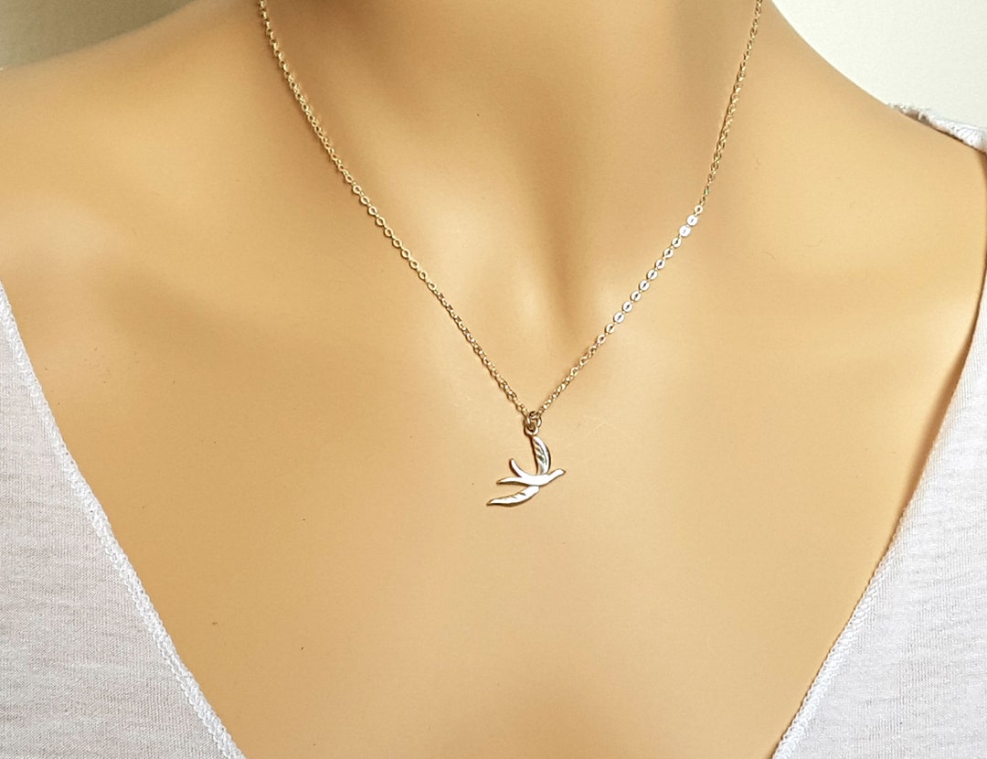 Small Bird Necklace for Women, Sterling Silver Charm, Dainty Jewelry ...