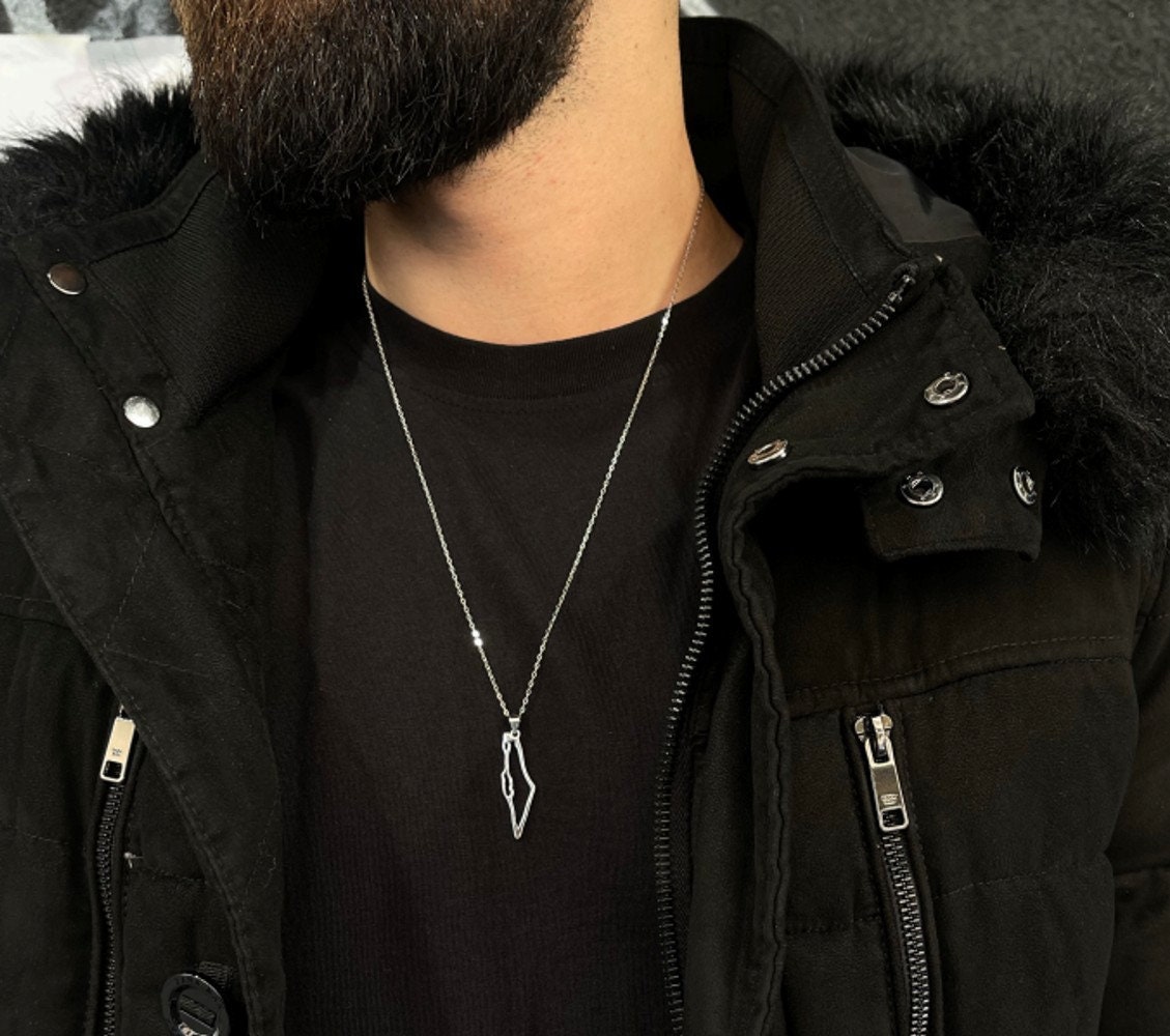 Israel Map Necklace for Men, Outline Israel Map Pendant, Jewish Charm ...
