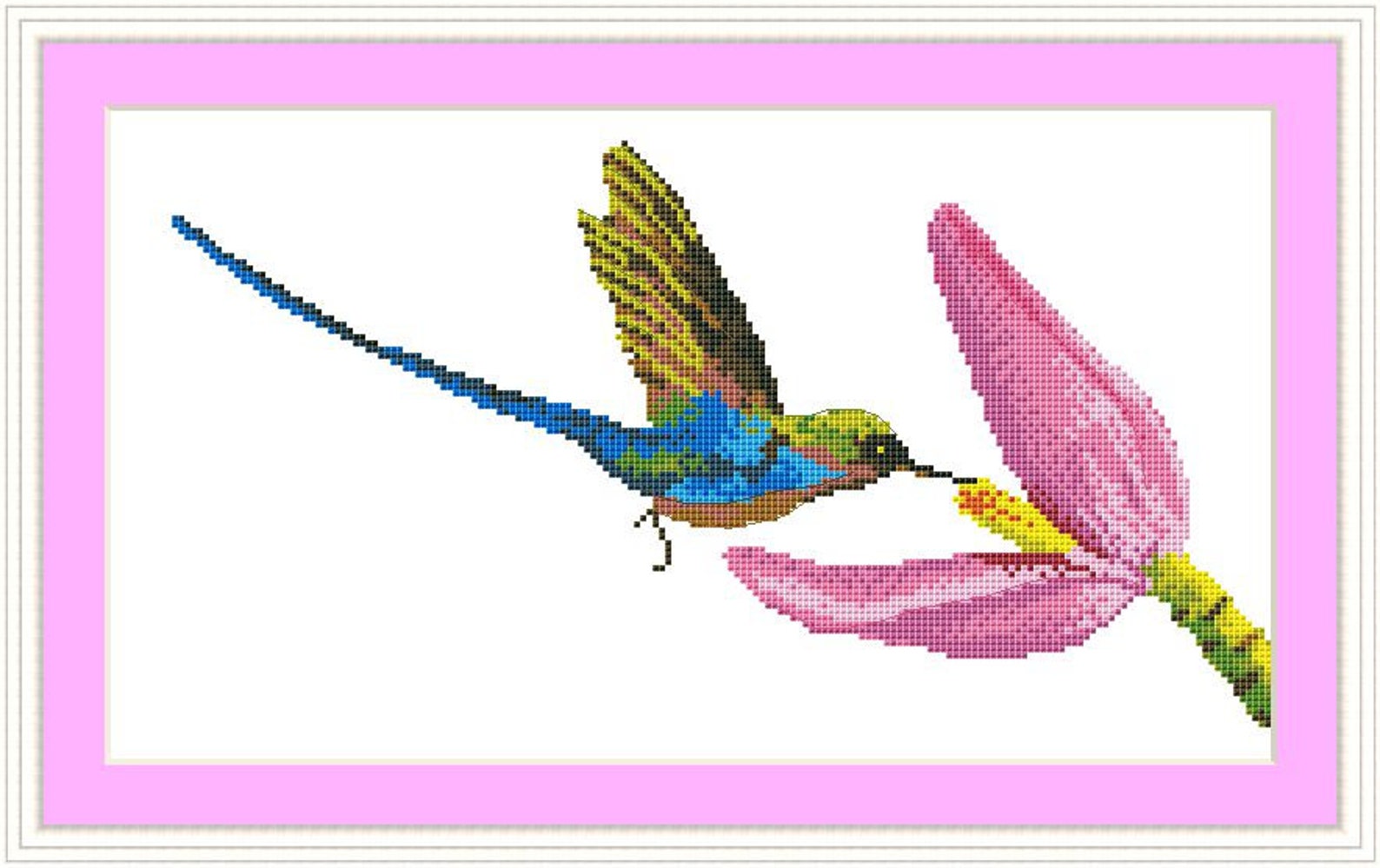 Cross stitch pattern hummingbird with flower PDF floral | Etsy