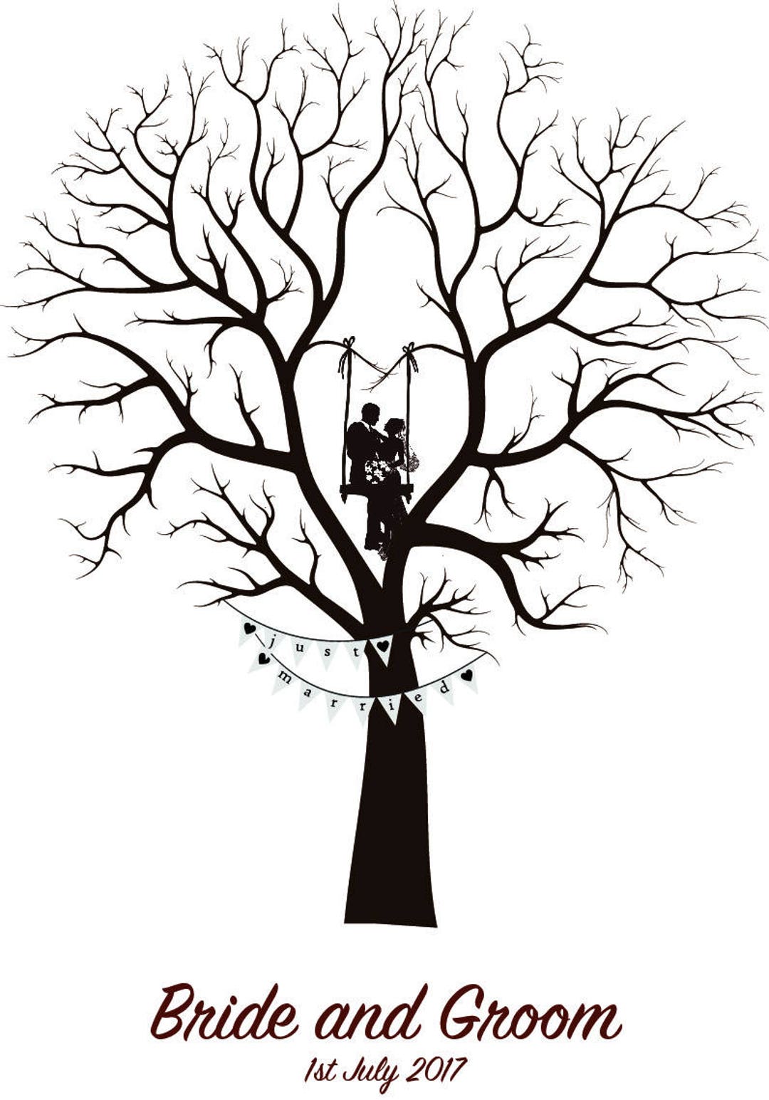 Custom Wedding Fingerprint Tree Bride and Groom Sitting in Swing ...