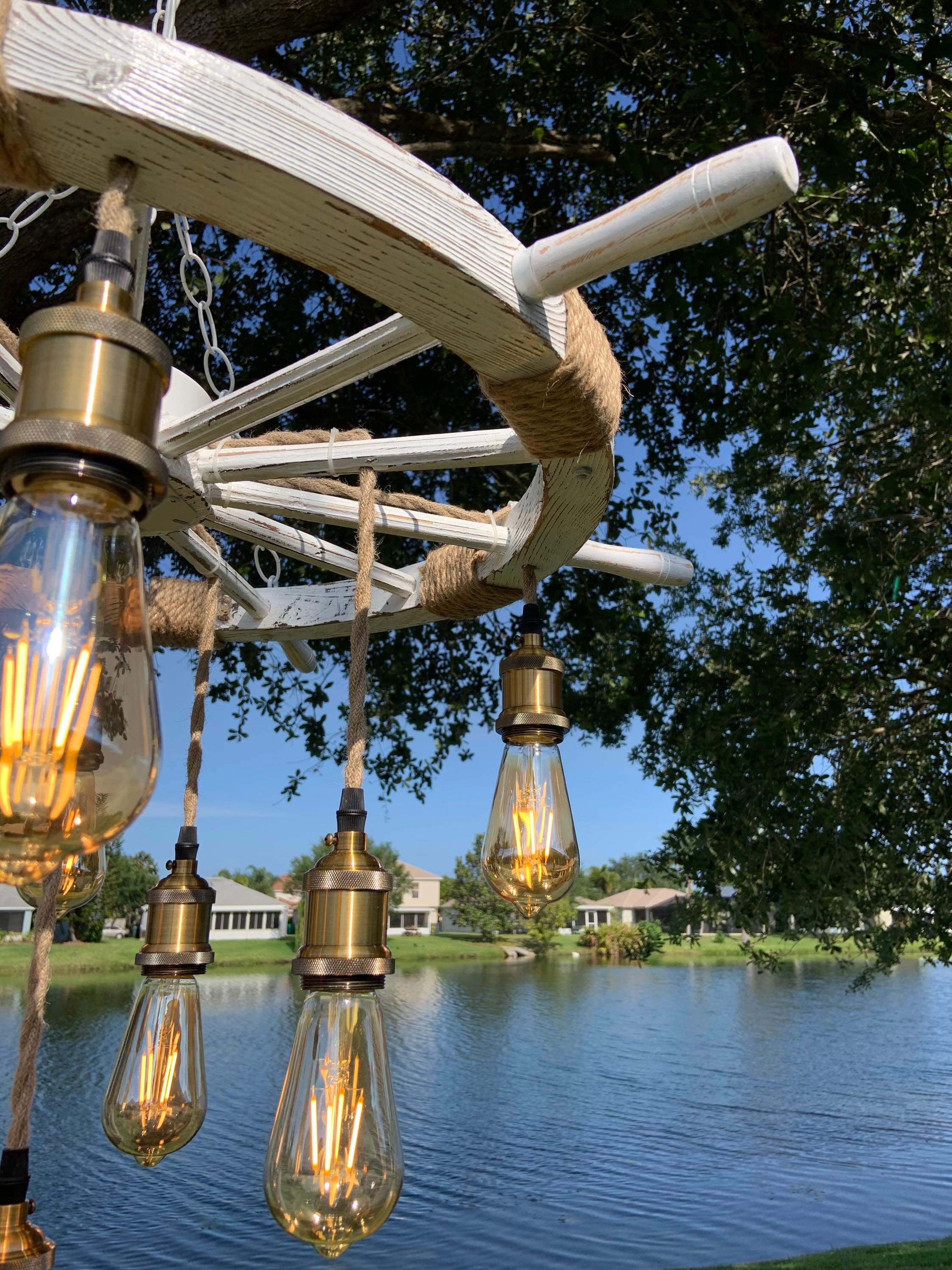 Nautical Wheel Chandelier With Rope Lights - Etsy