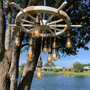 Nautical Wheel Chandelier With Rope Lights - Etsy