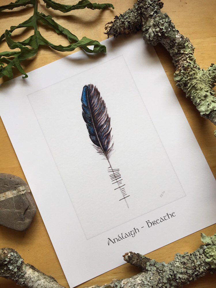 Breathe: Raven Feather With Ogham Writing - Análaigh - Gaelic - Celtic ...