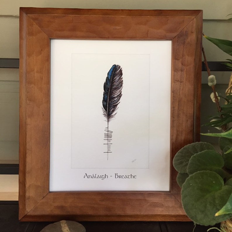 Breathe: Raven Feather With Ogham Writing - Análaigh - Gaelic - Celtic ...