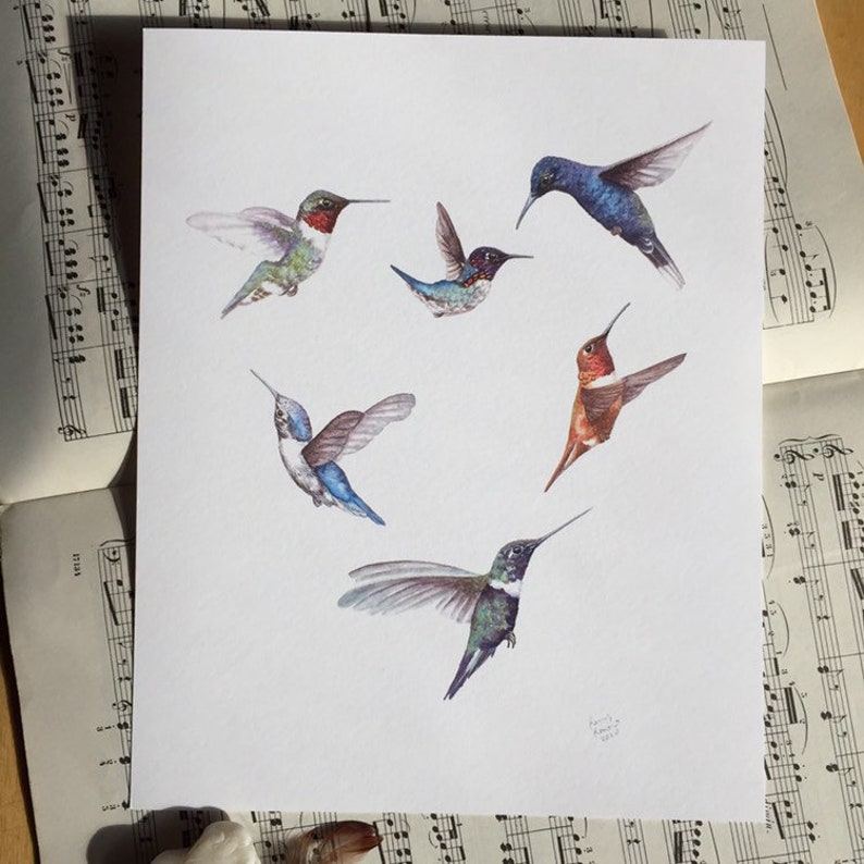 Heart of Hummingbirds - Fine Art Print - Hummingbird Watercolor - Etsy