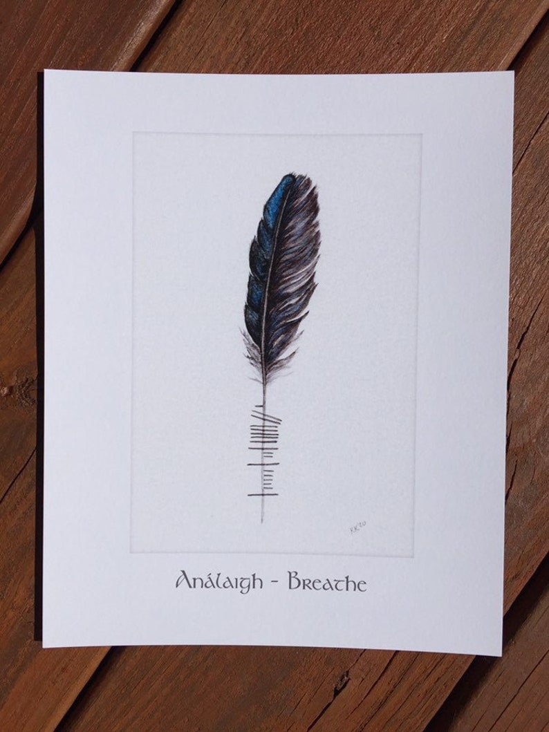 Breathe: Raven Feather With Ogham Writing - Análaigh - Gaelic - Celtic ...