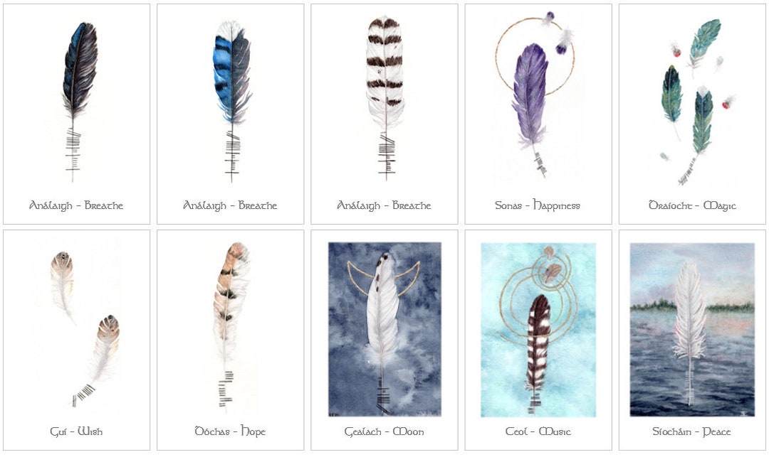 Ogham Feather Postcard Set Celtic Feather Cards Gaelic Postcards - Etsy