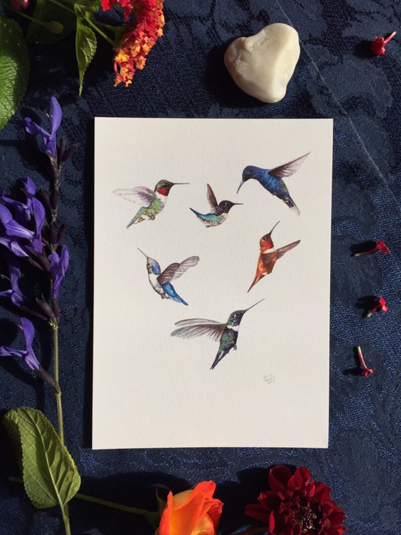 Heart of Hummingbirds Fine Art Print | Etsy