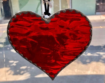 Stained Glass Heart Suncatcher Handmade Valentines Day Love Gift Deep ...