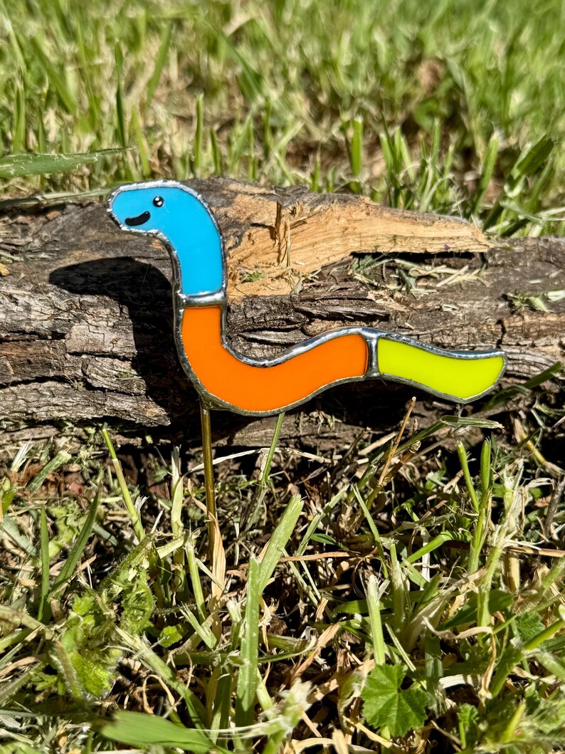 Gummy Worm Stained Glass Plant Stake, Colorful Plant Decor, Handmade ...